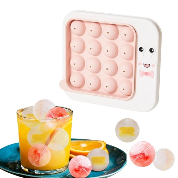16-Cavity Silicone Ice Cube Tray with Lid, Small Round Ice Ball Maker ...
