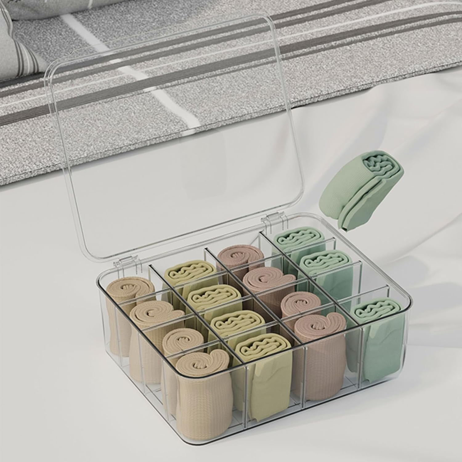 16 Cell Clear Plastic Drawer Organizer with Lid for Socks, Underwear ...