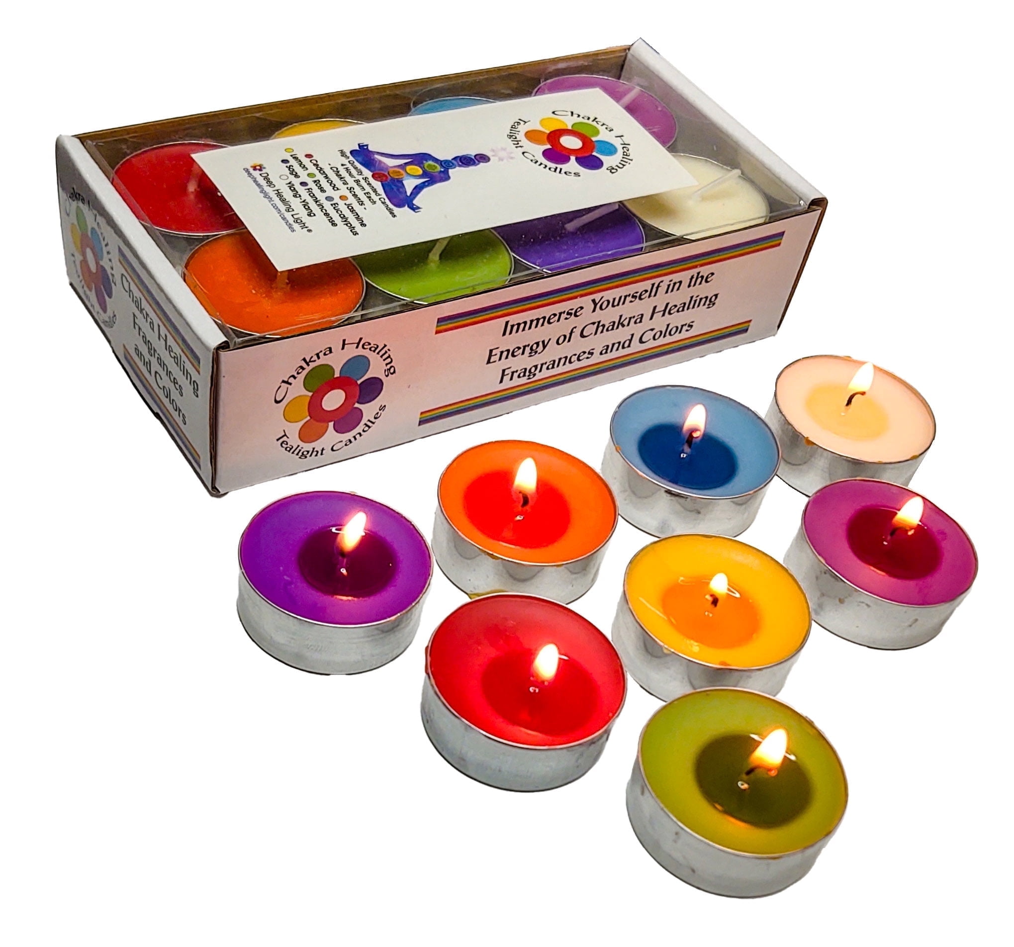 Deep Healing Light Chakra Tealight Candle Set, 16 Pc, 8 Colors and ...
