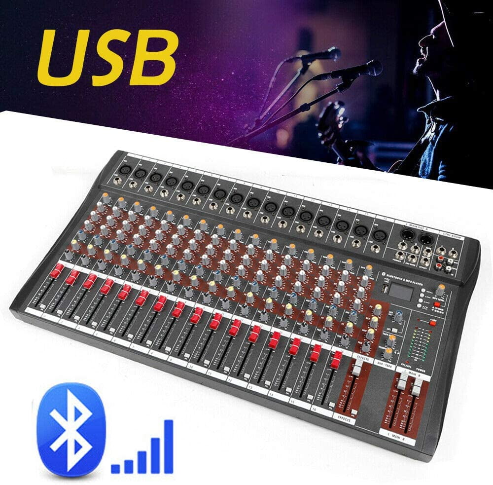 16 Channel Audio Mixer, DJ Bluetooth Mixing Console Sound Board USB ...