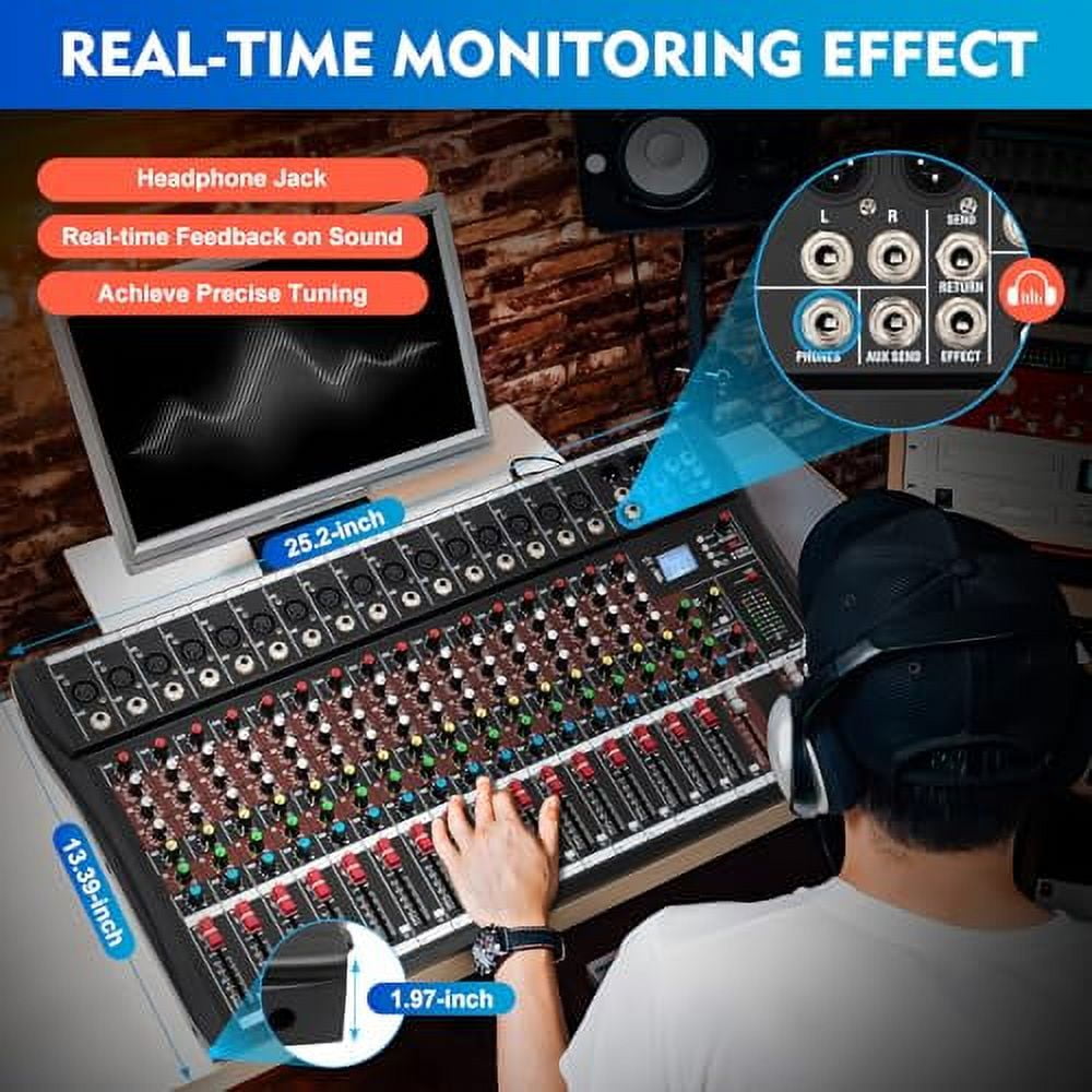 16 Channel Audio Mixer Sound Mixing Console, Live Studio Audio Mixer ...