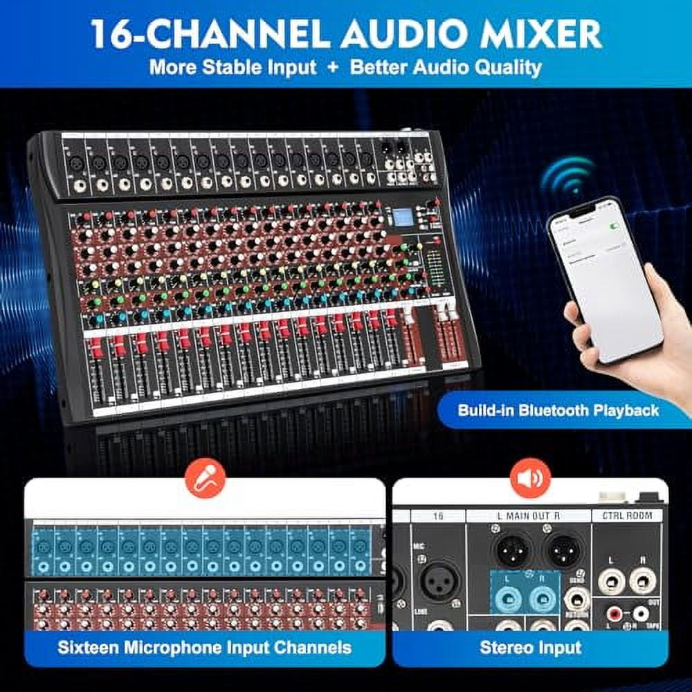 16 Channel Audio Mixer, Soundboard Mixing Console Sound Mixer DJ Sound ...