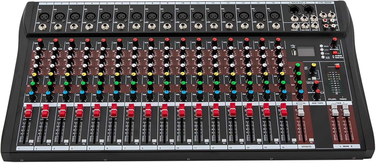 16 Channel DJ Audio Mixer with Bluetooth USB, Studio Audio Sound Mixer Console, Professional ...