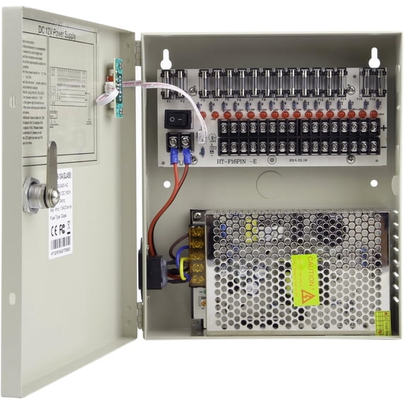 16 Channel Port 12V DC 10 Amp Amper with Glass Fuse Distributed Power ...