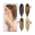 16" Claw Clip Ponytail Extensions Straight Hair Multi-Layered Fake Pony ...