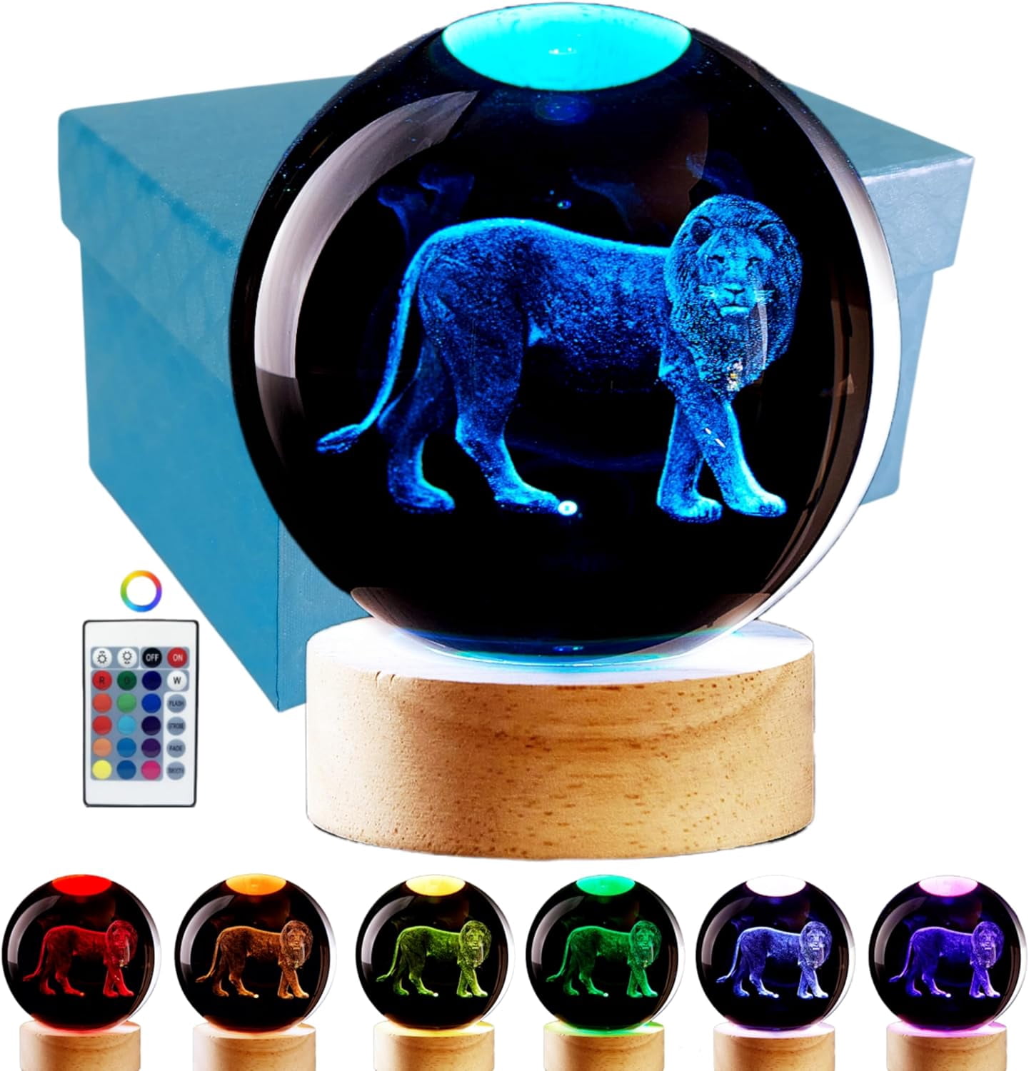 16 Color Changing 3D Crystal Ball Lamp with Lifelike LED Lion, Dimmable ...