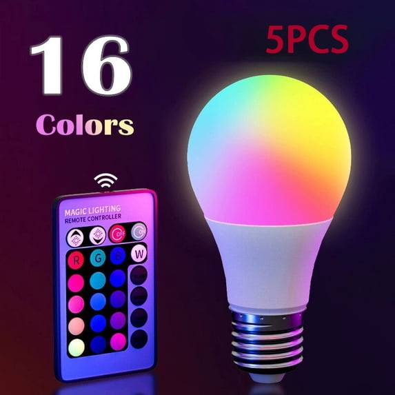 16-Color Changing RGB LED Light Bulb with Remote Control, Dimmable ...