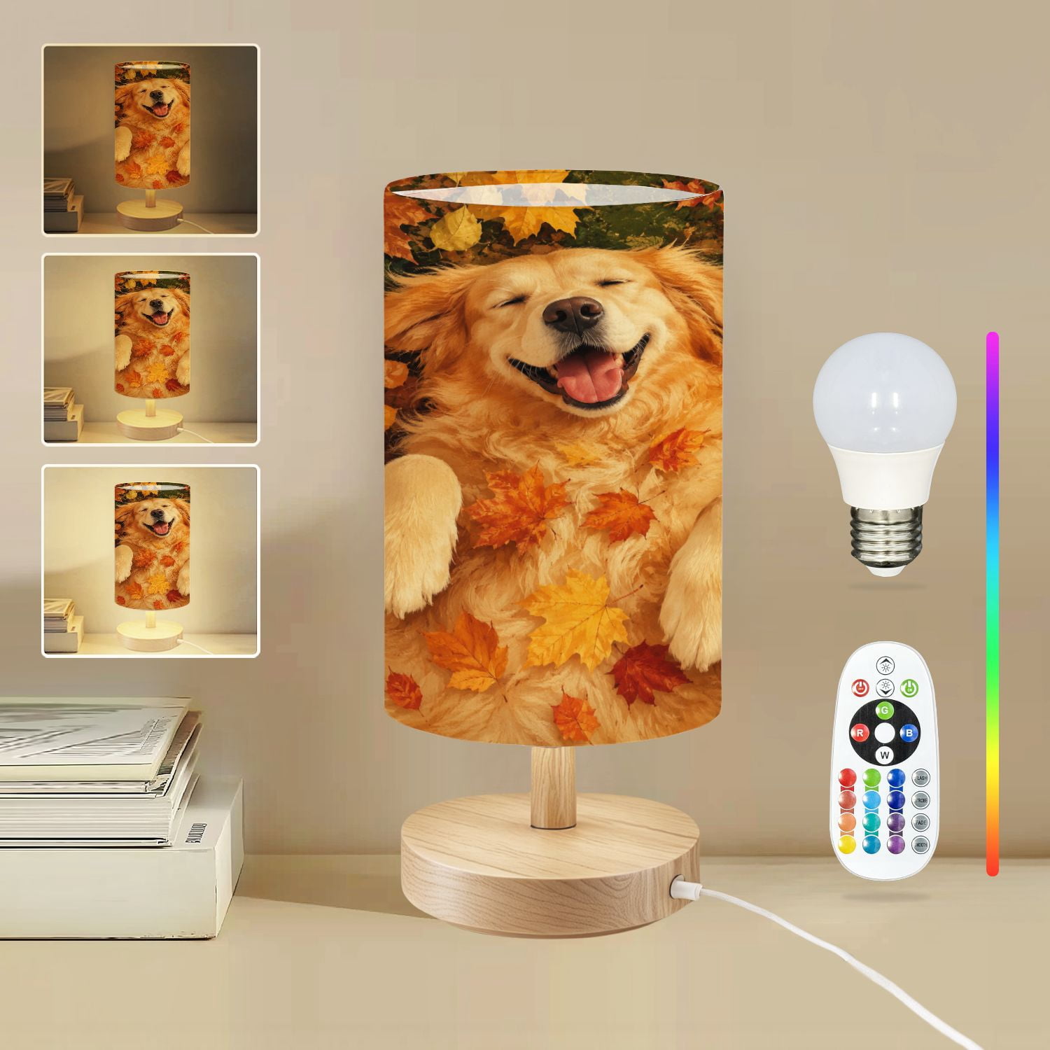 16-Color Dimmable Table Lamp for Bedroom, Golden Retriever cute pet ...