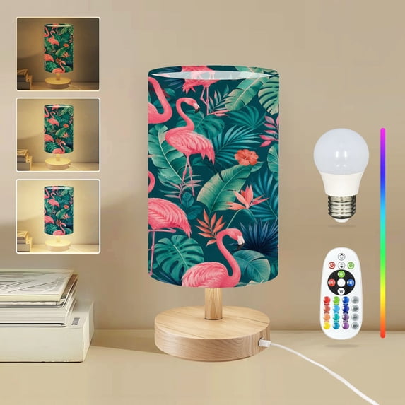 16-Color Dimmable Table Lamp, Pink Flamingos Tropical Leaves Dark ...