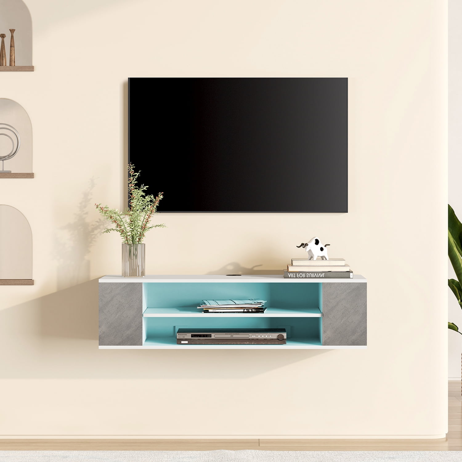 16-Color Light Floating TV Stand Wall Mounted, Modern Floating Media ...