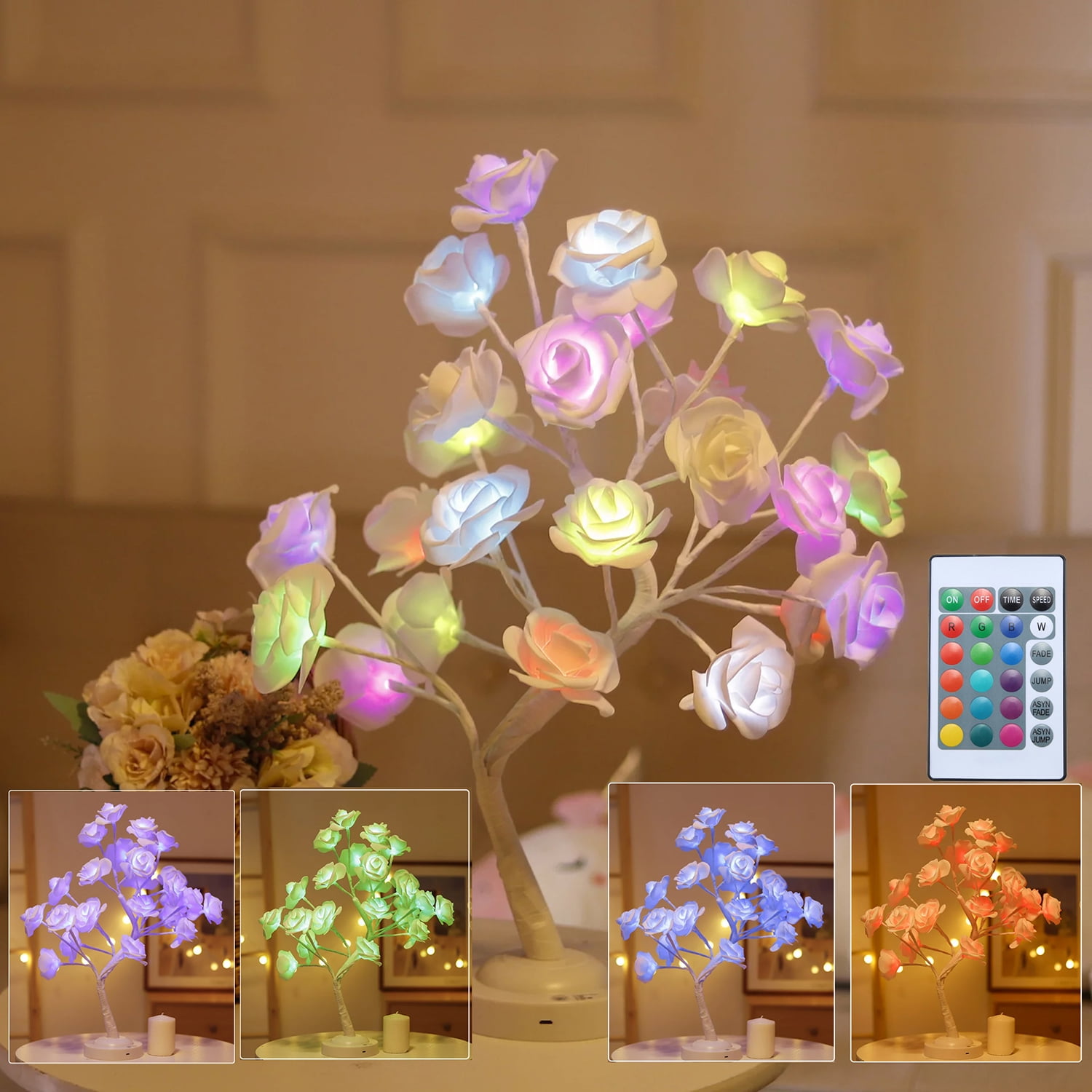 16 Color Rose Lamp 24 Led Color Changing Light Up Rose Tree Lamp with ...