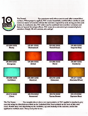 16 Color Sample Pack - Professional Fast Drying Concrete Stain - Easy ...
