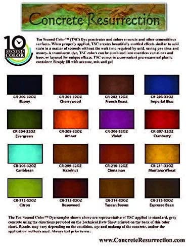 16 Color Sample Pack - Professional Fast Drying Concrete Stain - Easy ...