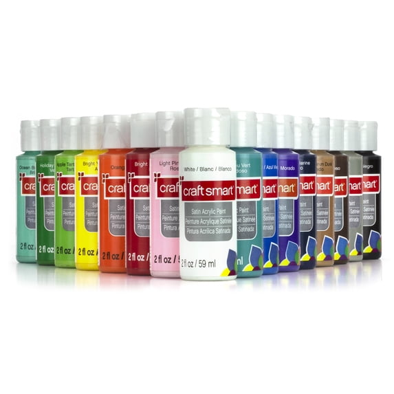 Craft Smart Satin Acrylic Paint, 16 Colors Value Pack, Water-Based, 2 ...