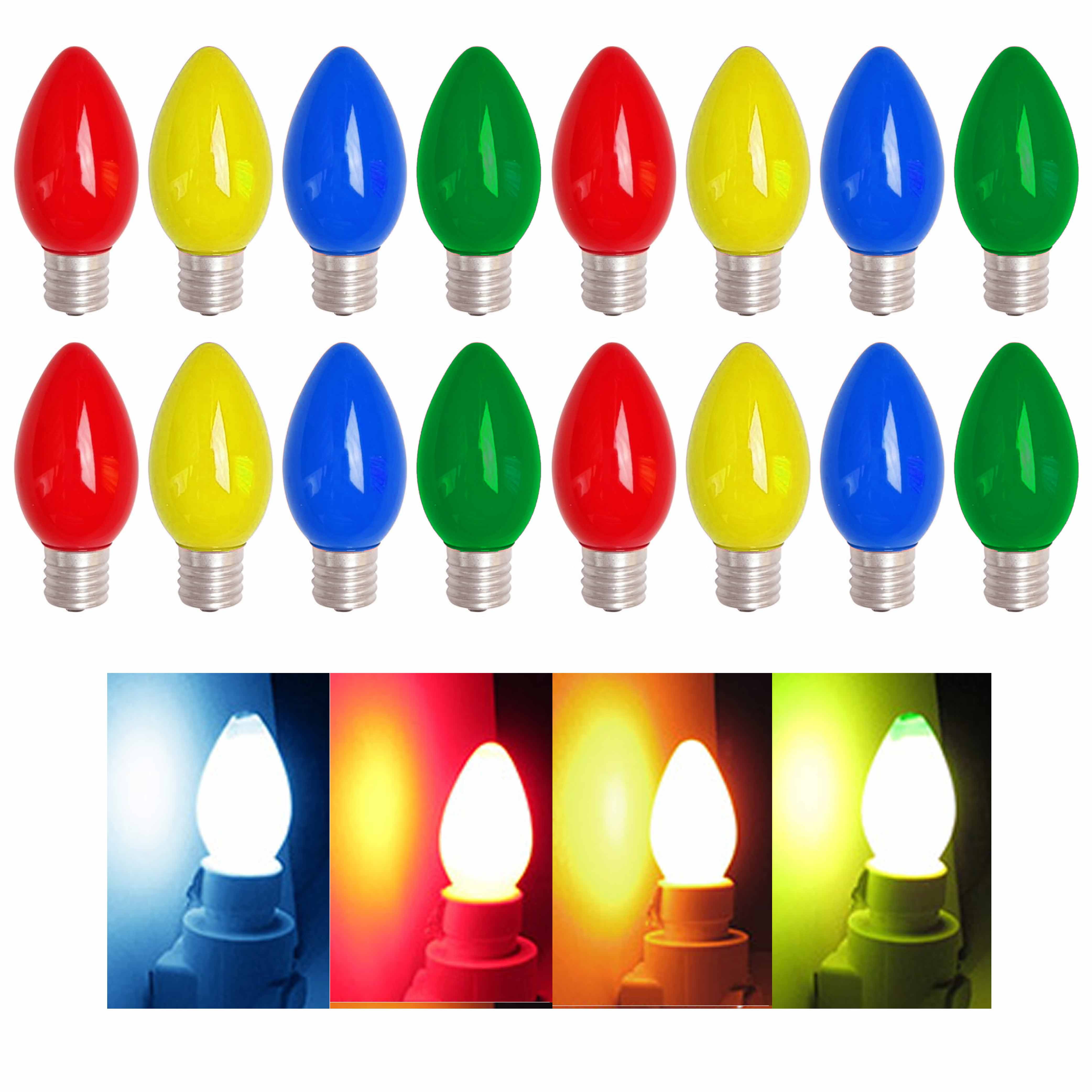 AllTopBargains 16 Multicolor Night Light Bulbs, 5W 120V, Candelabra ...