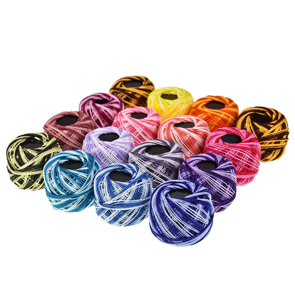 16 Colors Crochet Cotton Yarn Balls Cross Stitch Needlepoint Hand ...