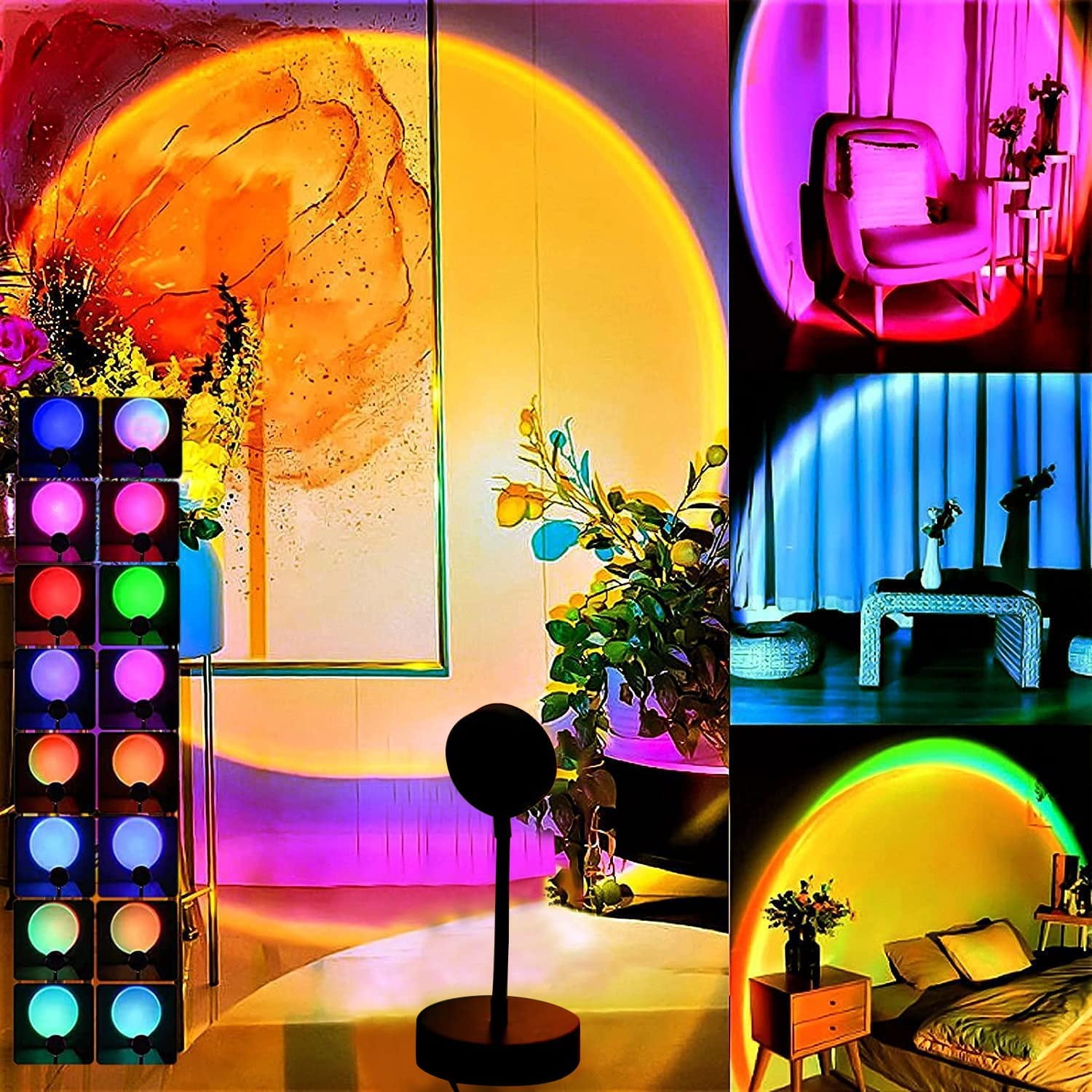 16 Colors Sunset Projector Lamp uplight 360 Degree Rotation with Tripod ...
