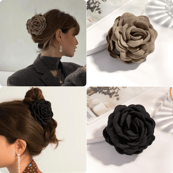 16 Colors Sweat Medium Size Cotton Fabric Rose Flower Hair Claw Clips ...