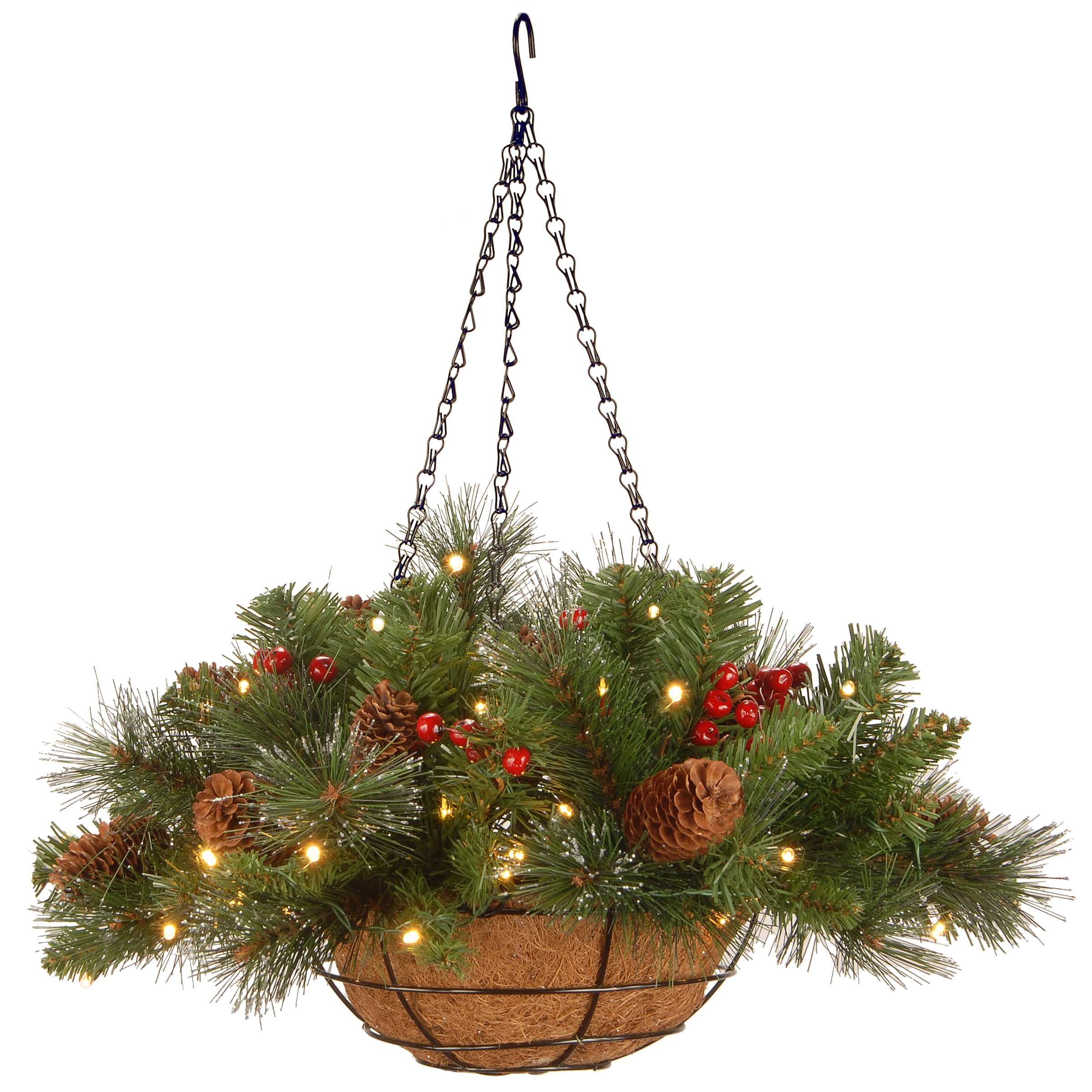 16" Crestwood Spruce Hanging Basket with Battery Operated LED Lights ...