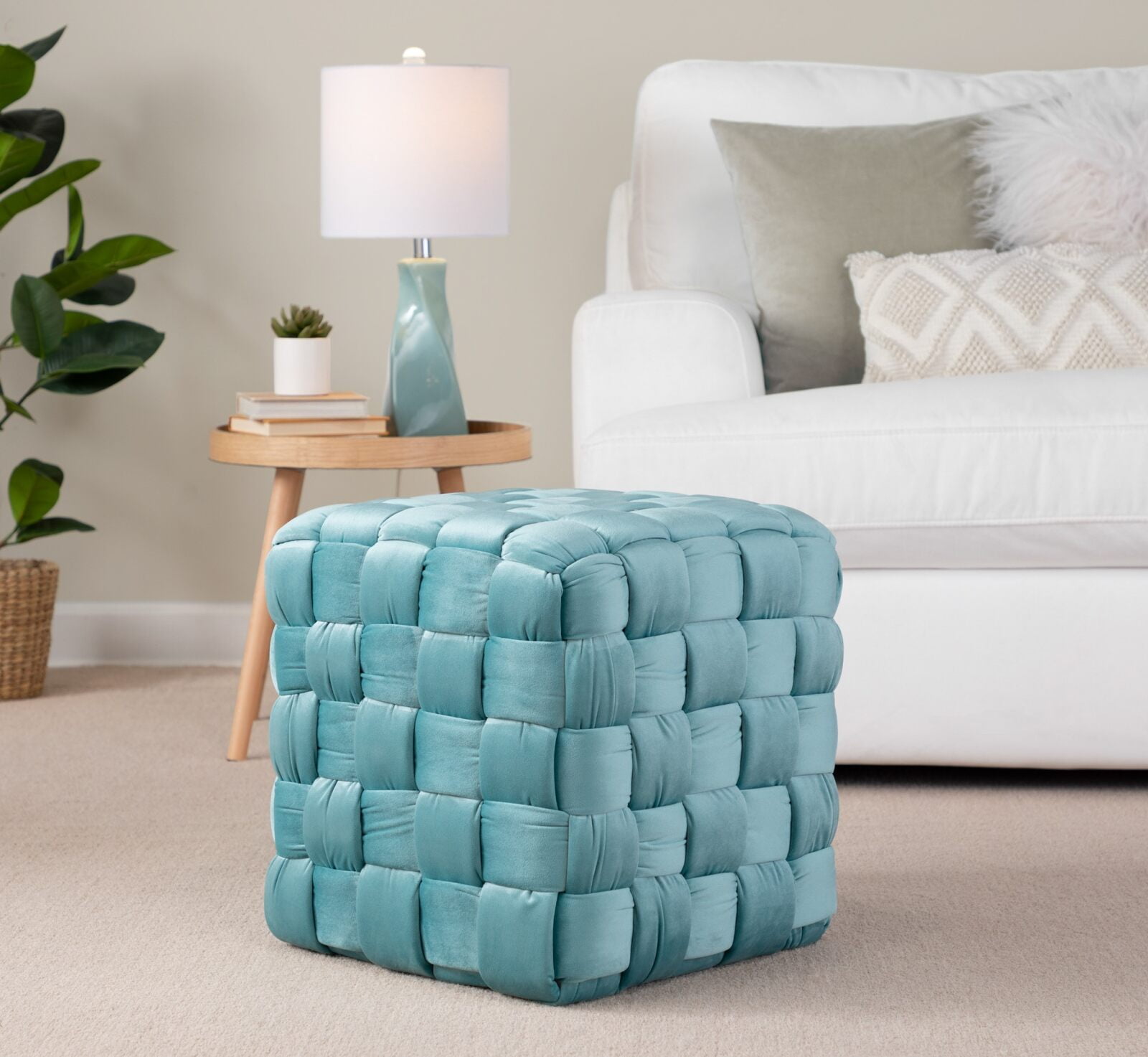 16" Cube Ottoman, Velvet Upholstery Short Chair with Foam Padding ...