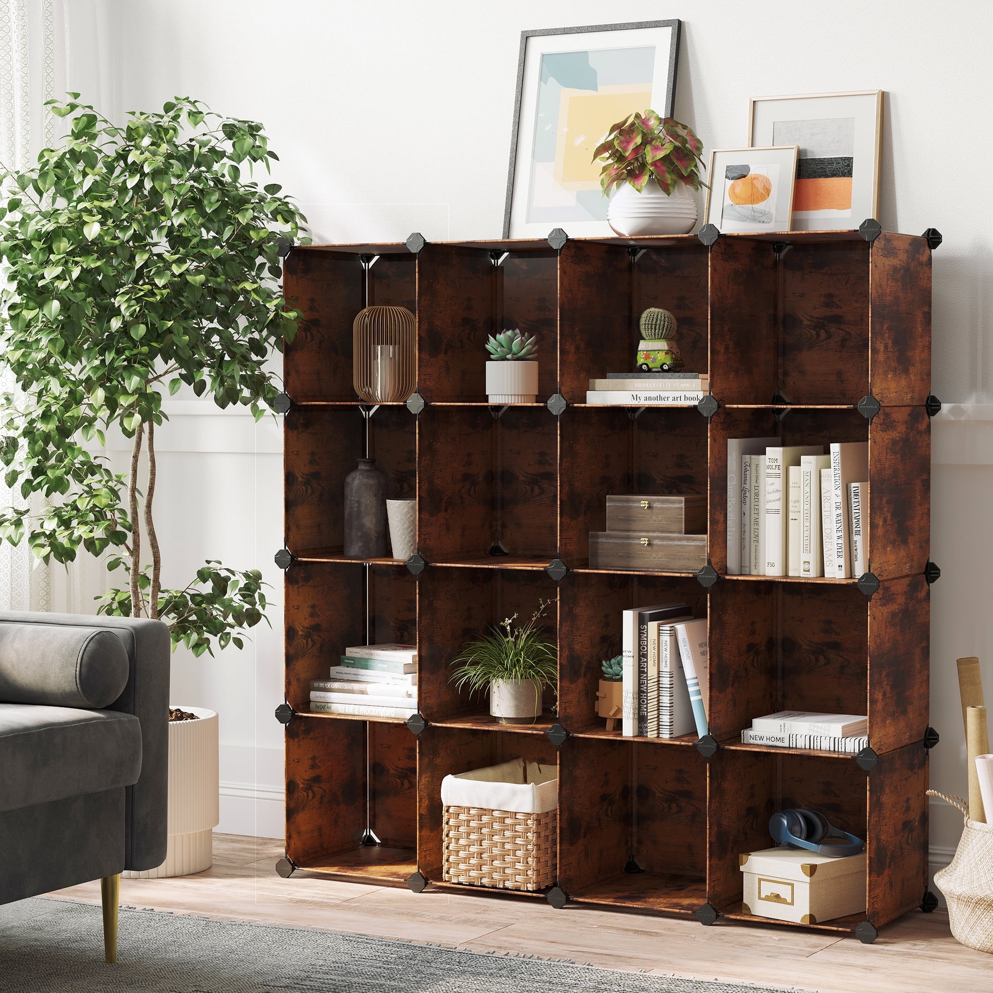 SONGMICS 16 Cubby Holes Unit Storage Organizer, Modular DIY Plastic ...