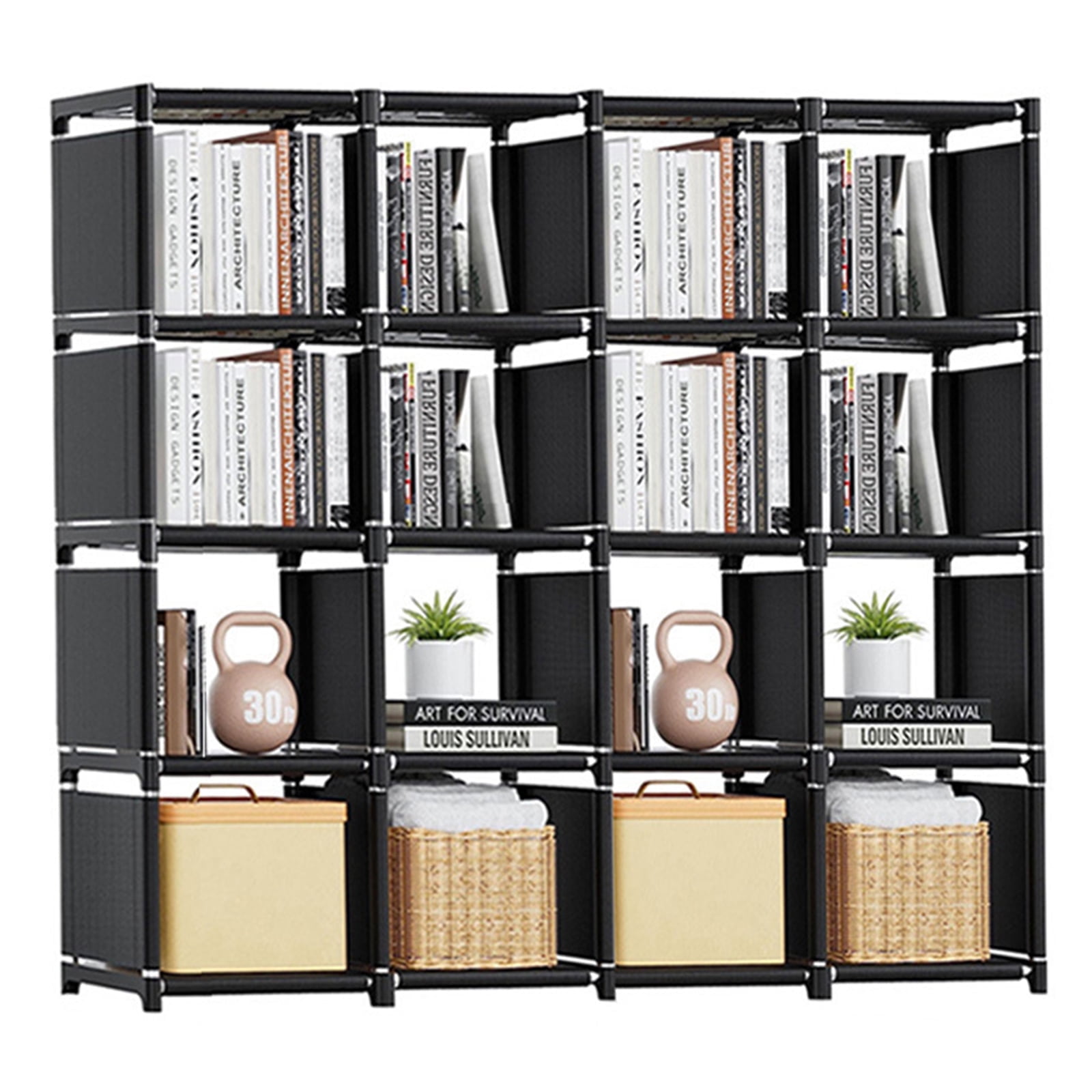 16 Cubes Ladder Bookcase Storage Rack, Bookshelf Bookcase Clothes Toys ...