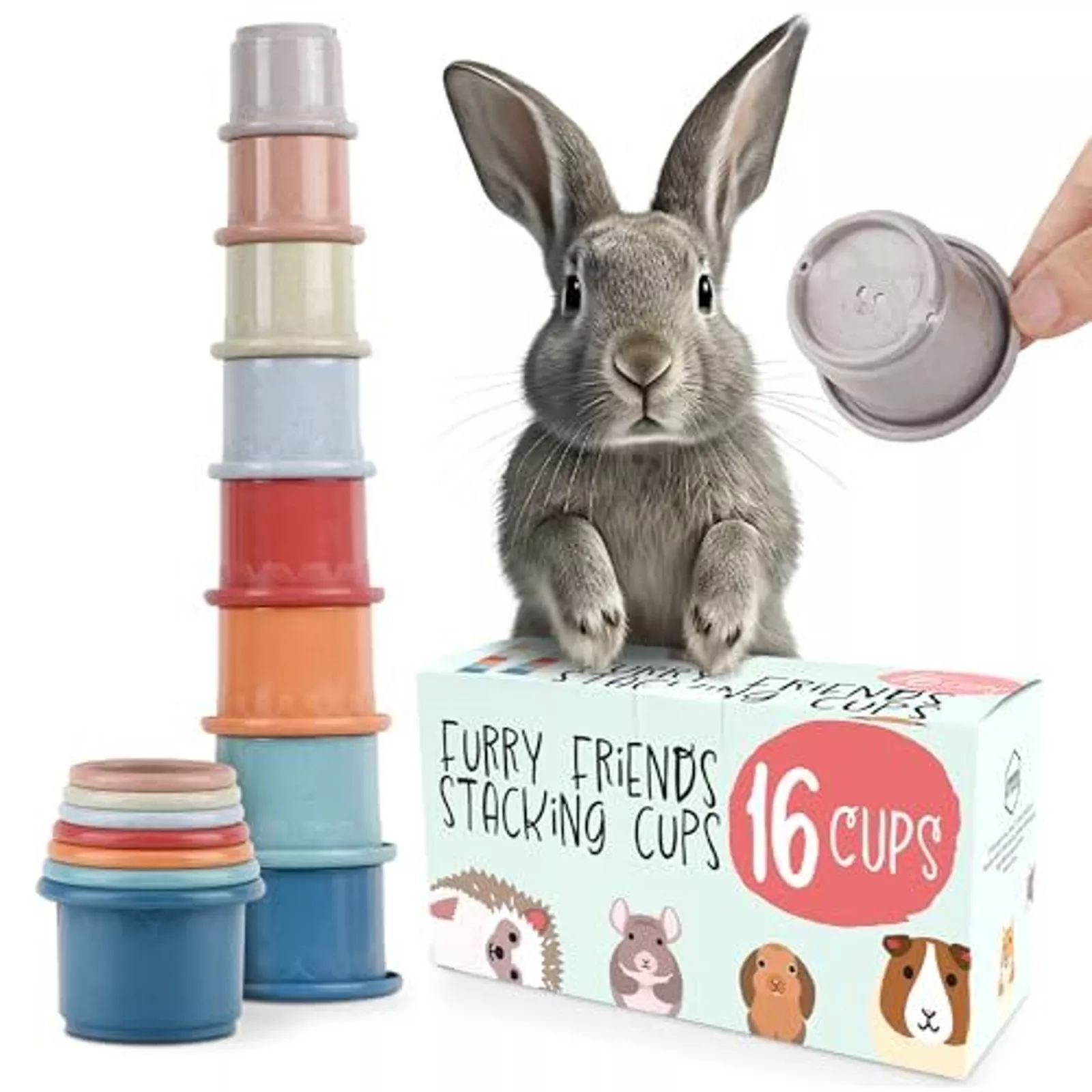 [16 Cups] Small Pets & Bunny Stacking Cups – for Rabbits & Chinchillas ...