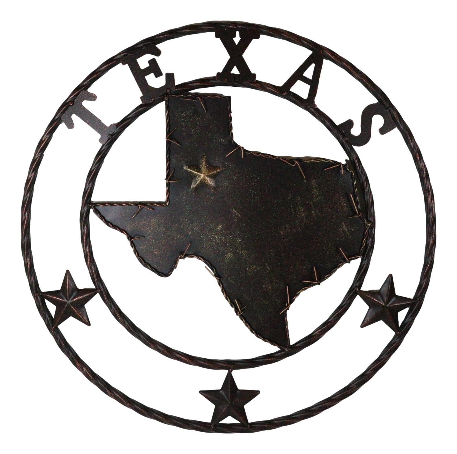 16"D Rustic Western Lone Stars Texas State Map Metal Circle Wall ...