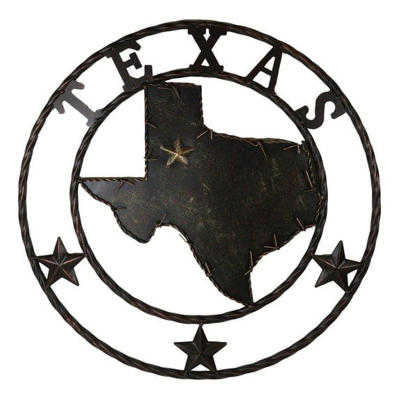 16"D Rustic Western Lone Stars Texas State Map Metal Circle Wall ...