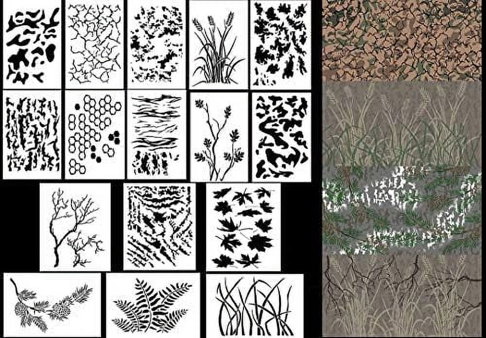 16 Designs - 9x14 Camouflage Vinyl Airbrush Spray Paint Stencils ...