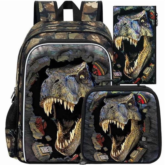 16" Dinosaur Backpack for Boys – 3Pcs Kids School Bookbag Set with ...