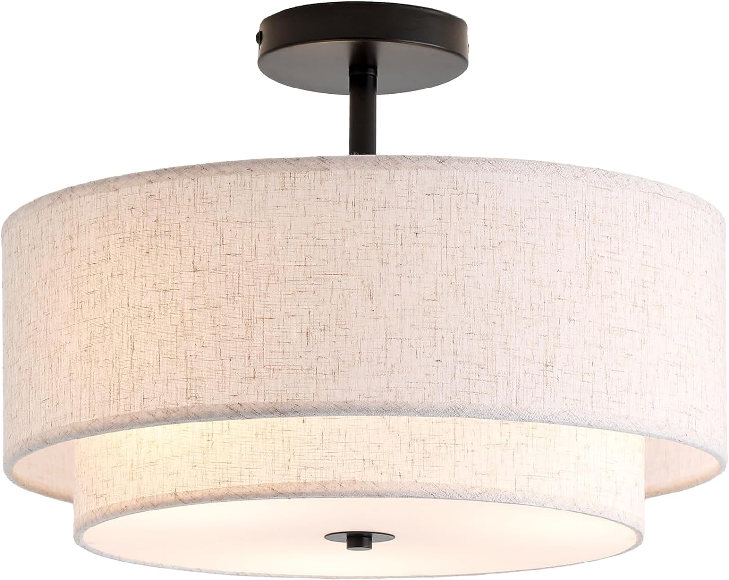 16" Double Drum 3-Light Semi Flush Mount Ceiling Light, Classic Fabric ...