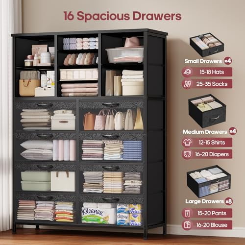 16 Drawer Dresser, 8 Clear & PU Reversible Drawers, Tall Dresser for ...
