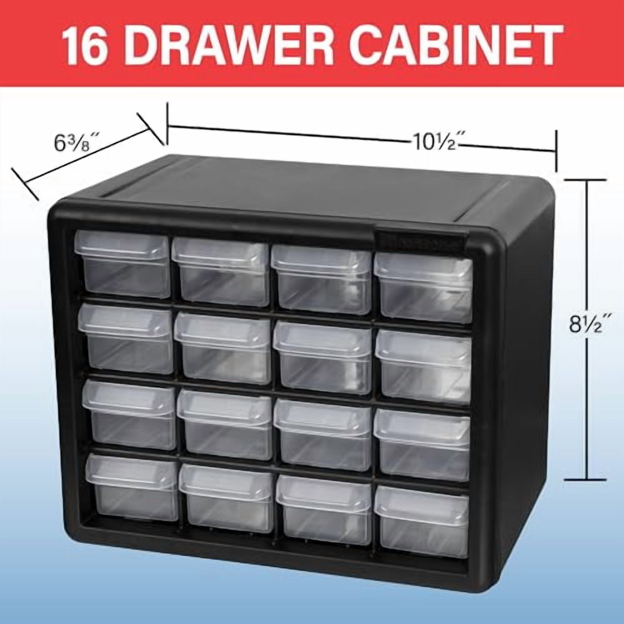 16-Drawer Plastic Drawer Storage Cabinet for Garage Organization, Beads, Makeup Organizer ...