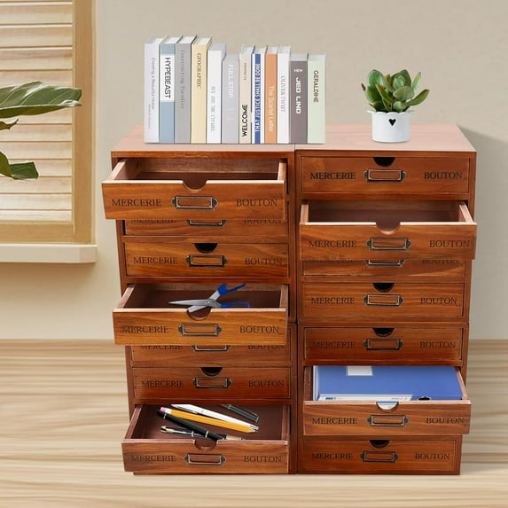 16-Drawer Wooden Storage Box, Literature Organizer 4Pcs 4-Slot Wooden ...
