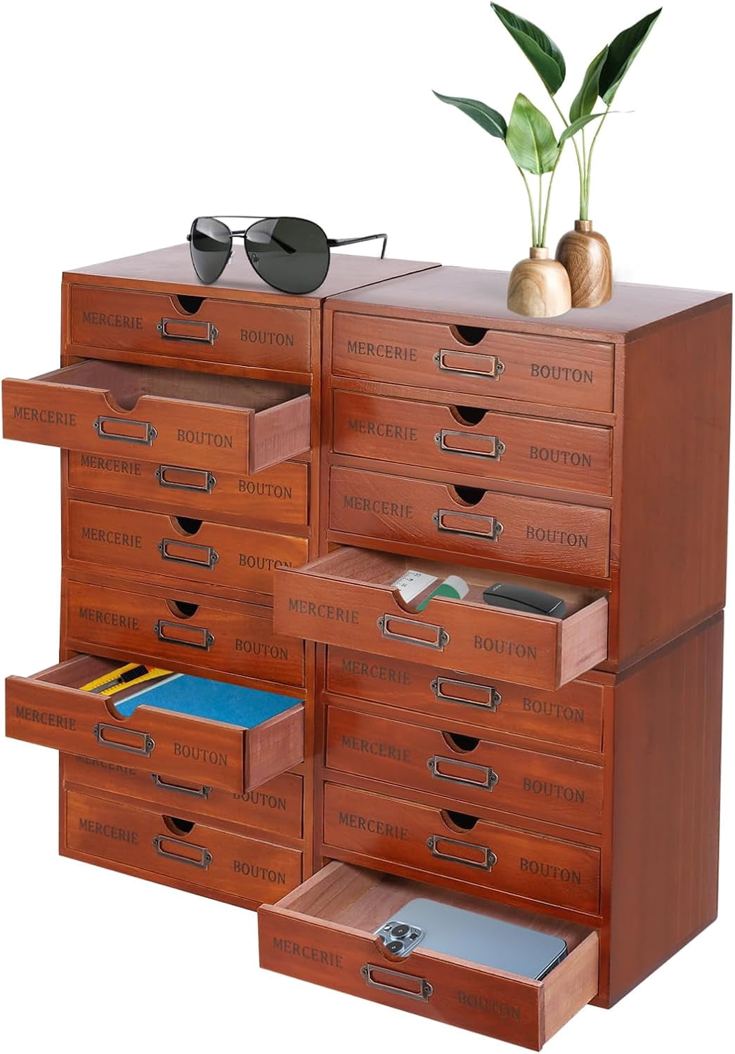 16 Drawer Wooden Storage Box,Vintage Drawer Organizer,16 Slot Wooden ...