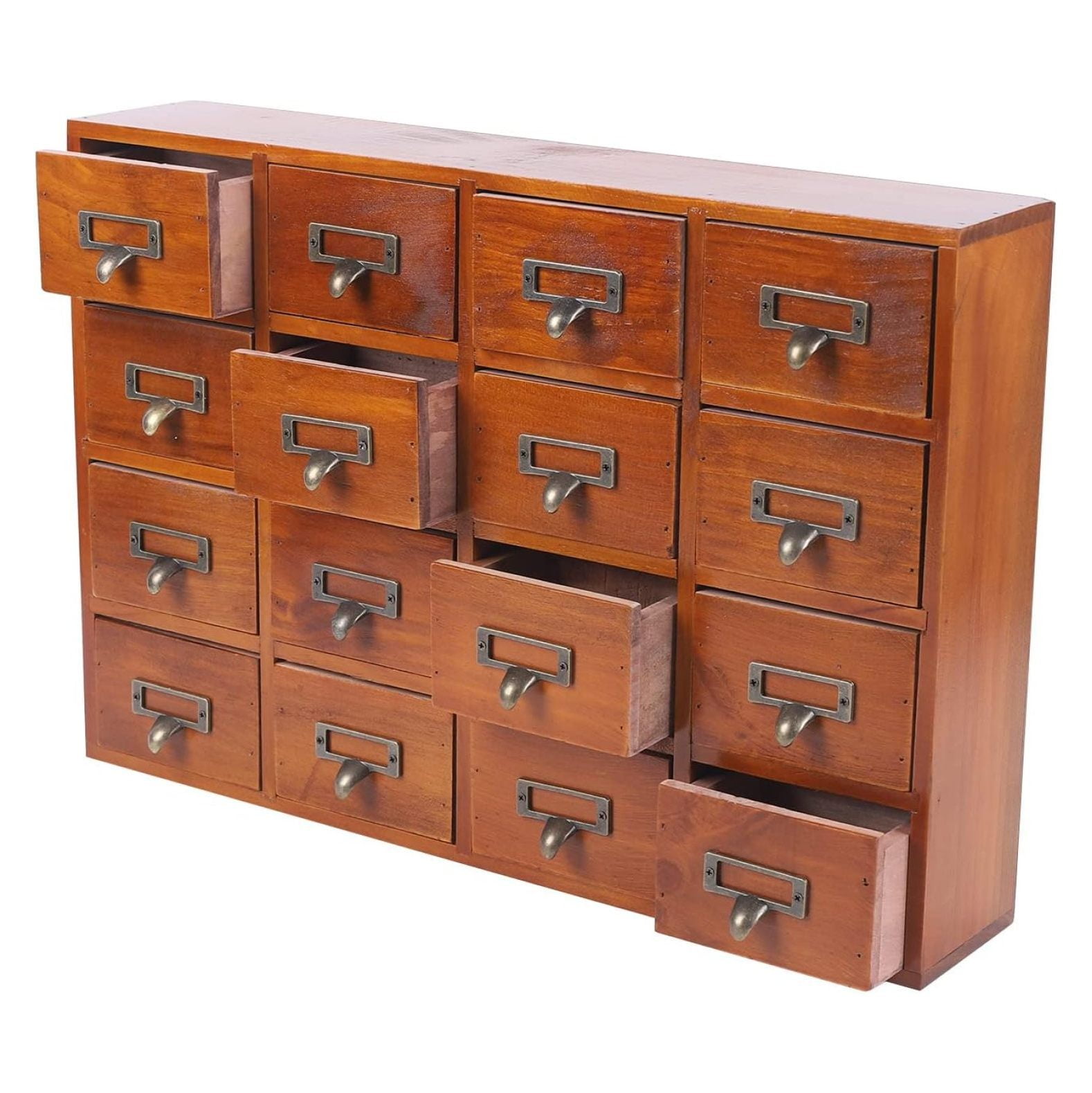 16 Drawers Apothecary Medicine Cabinet with Card Catalog Label Holder ...