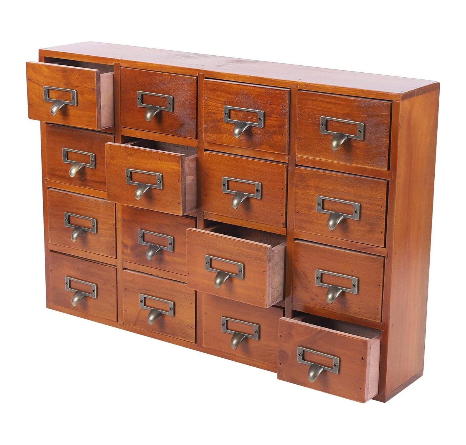 16 Drawers Apothecary Medicine Cabinet with Card Catalog Label Holder ...