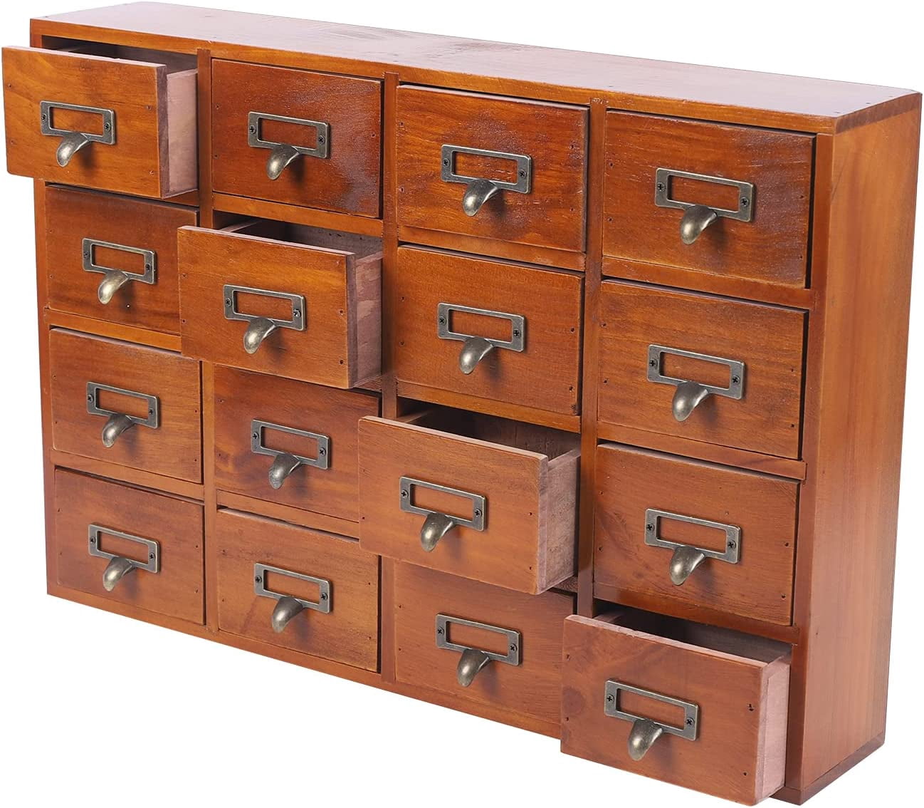 16 Drawers Apothecary Medicine Cabinet with Card Catalog Label Holder ...