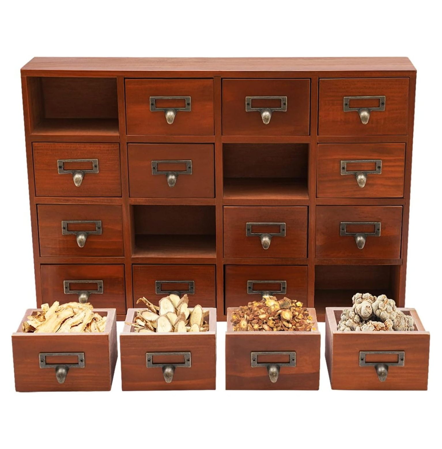 16 Drawers Vintage Cabinet, Desk Drawer Organizer Wooden Library Card ...