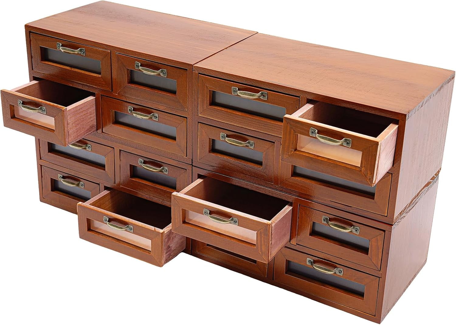16 Drawers Wooden Storage Box (4ps x 4 Drawers) Wood Multi Drawer ...