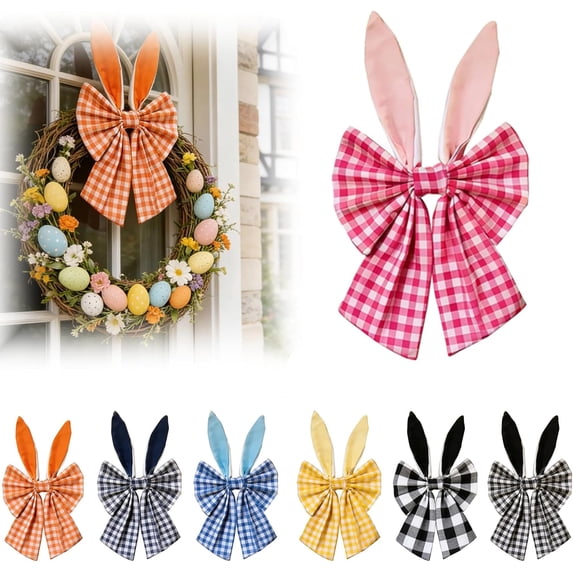 16" Easter Wreath Bow with Bunny Ears, Holiday Fabric Decorative Bows ...