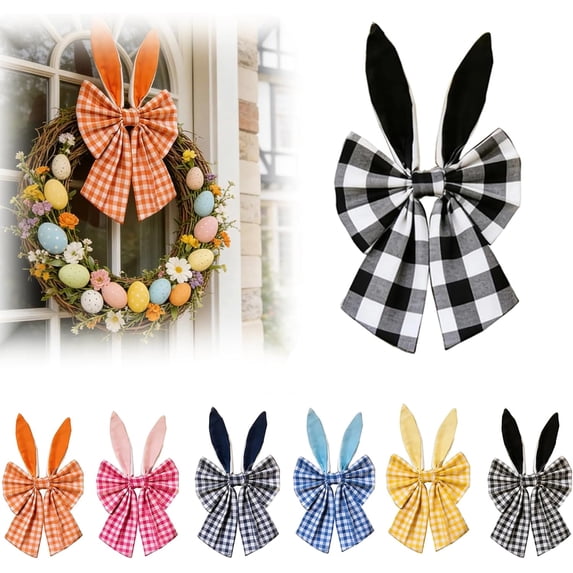 16" Easter Wreath Bow with Bunny Ears, Holiday Fabric Decorative Bows ...
