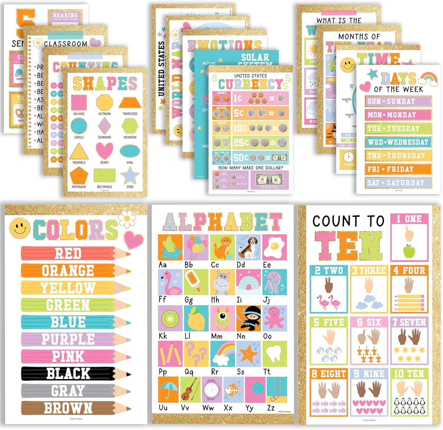 16 Educational Posters for Toddlers 1-3, Laminated Toddler Learning ...