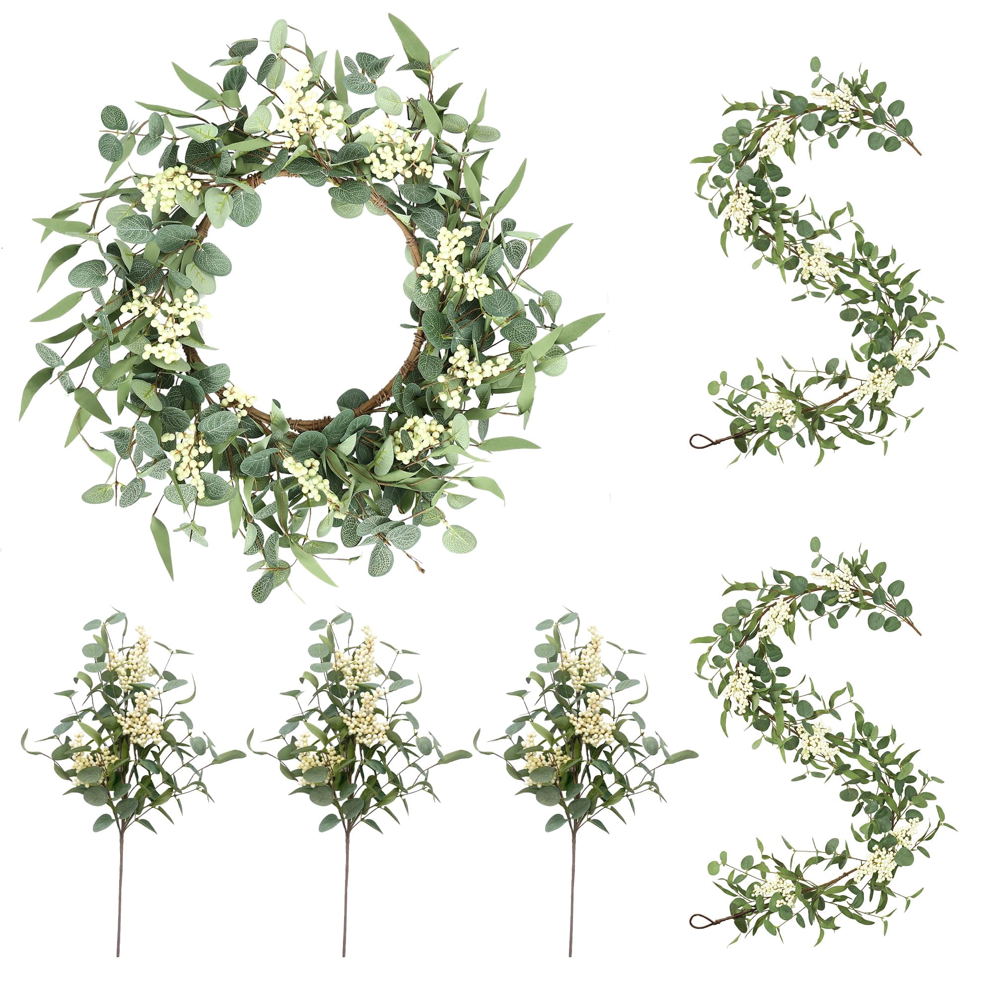 16'' Eucalyptus Wreath for Front Door, Porch, Window - Green Decor for ...