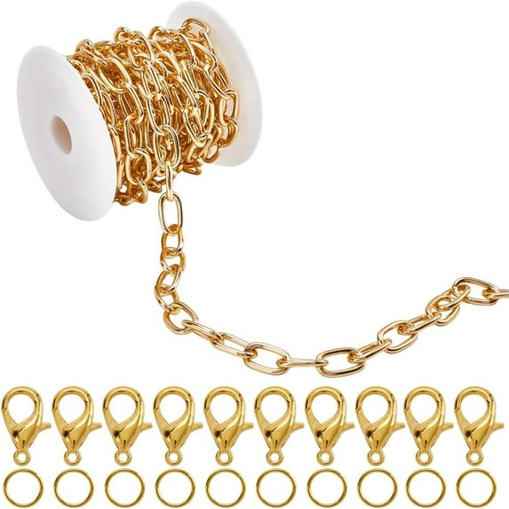16 Feet/5M Aluminum Cable Chain Gold Cable Chains with Jump Rings and ...