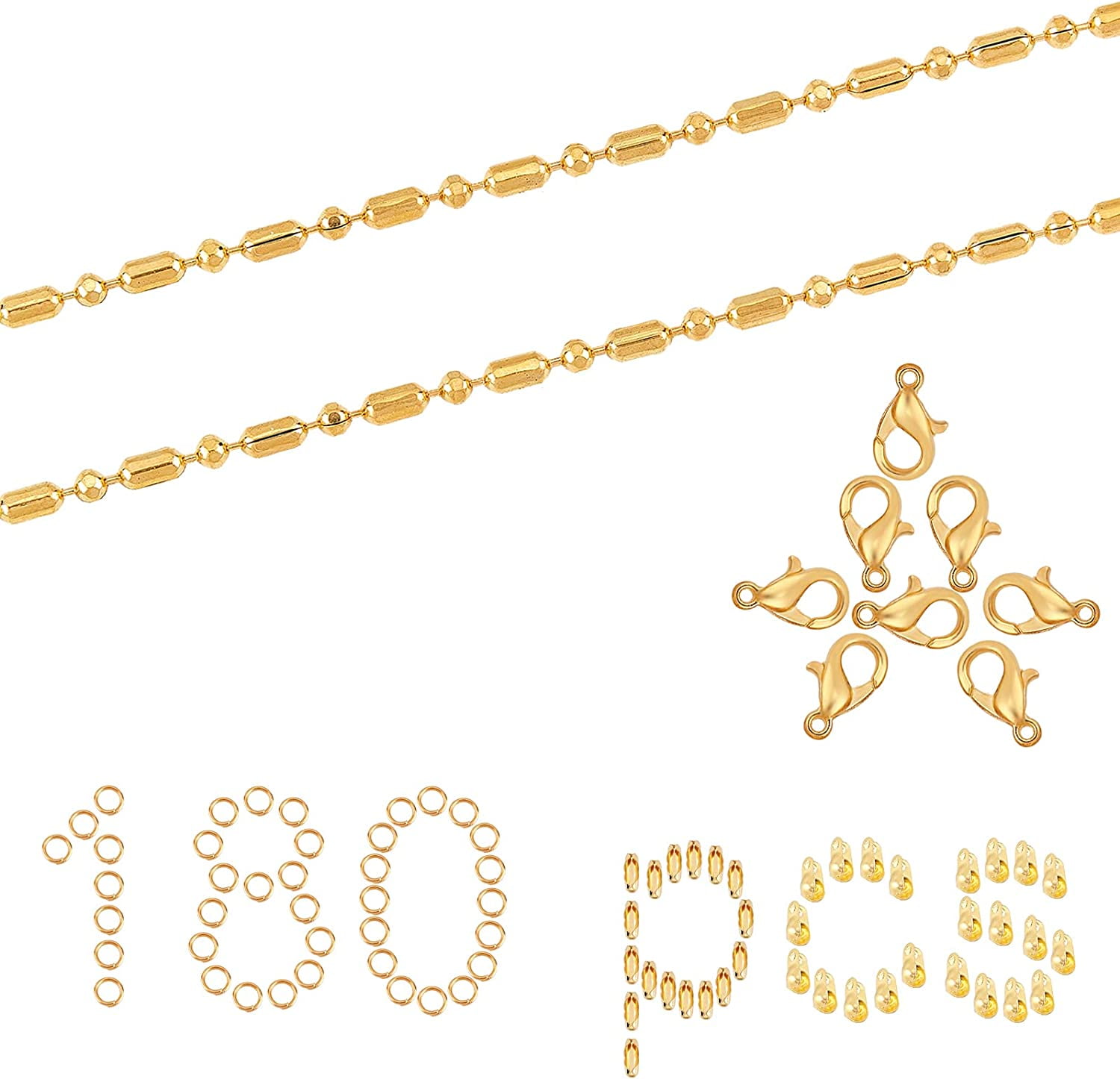 16 Feet Beaded Pull Chain Brass Ball Bead Chains Jewelry Making Kits ...