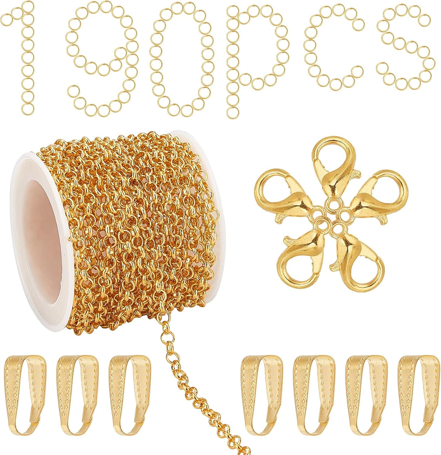 16 Feet Necklace Chains Jewelry Making Kit Golden Brass Cable Chain ...