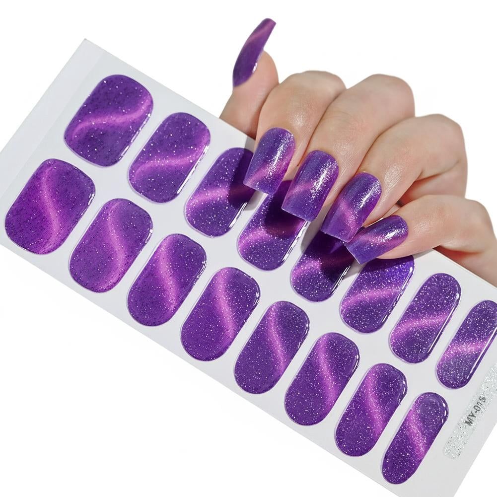 16 Fingers Semi-cured Gel Nail Wraps, New Shimmer Cat Eye Nail Stickers ...