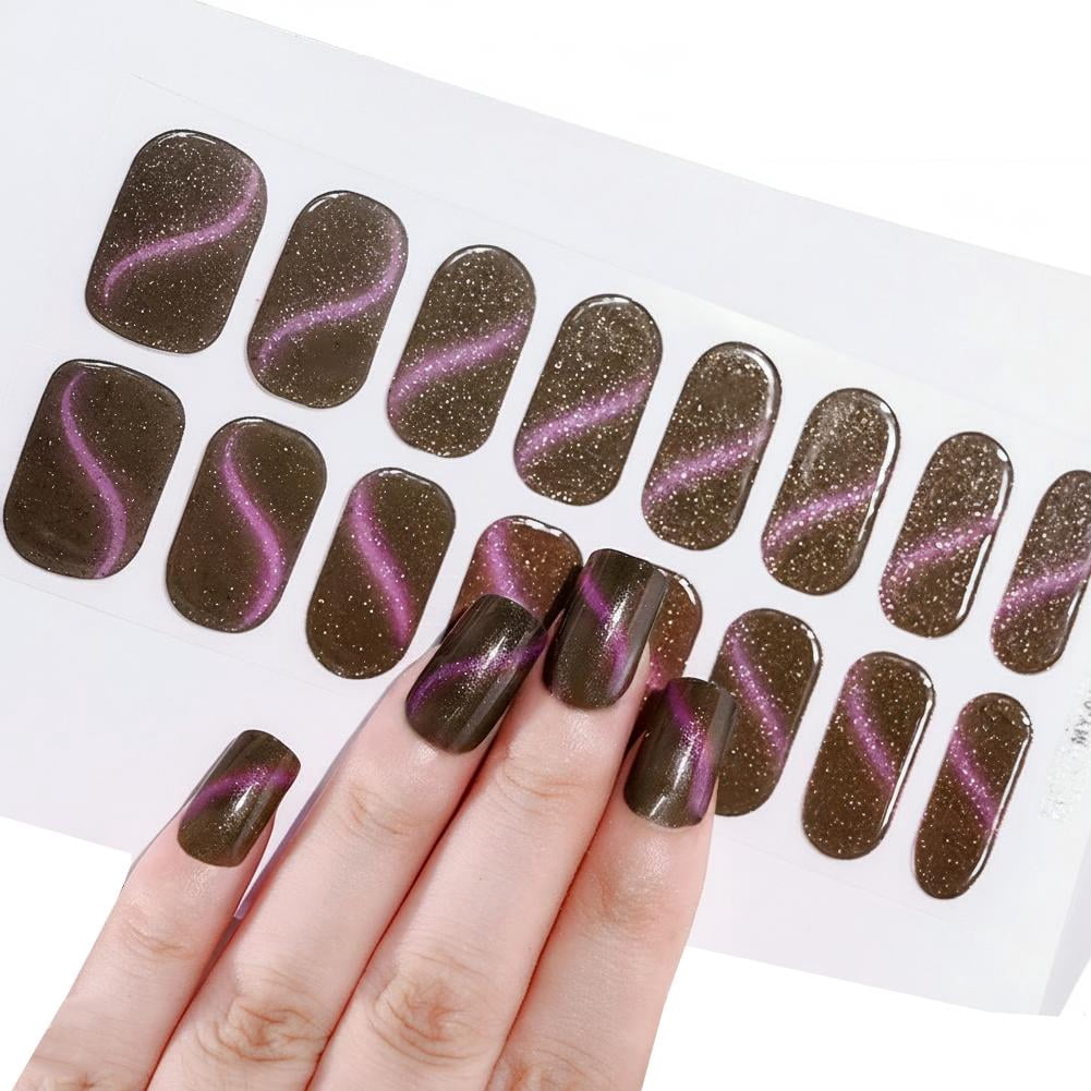 16 Fingers Semi-cured Gel Nail Wraps, New Shimmer Cat Eye Nail Stickers ...
